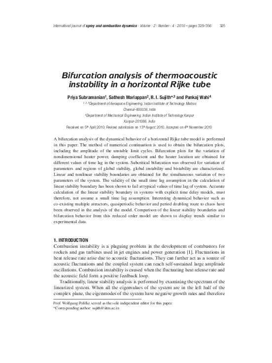 (PDF) Bifurcation Analysis of Thermoacoustic Instability in a Horizontal Rijke Tube