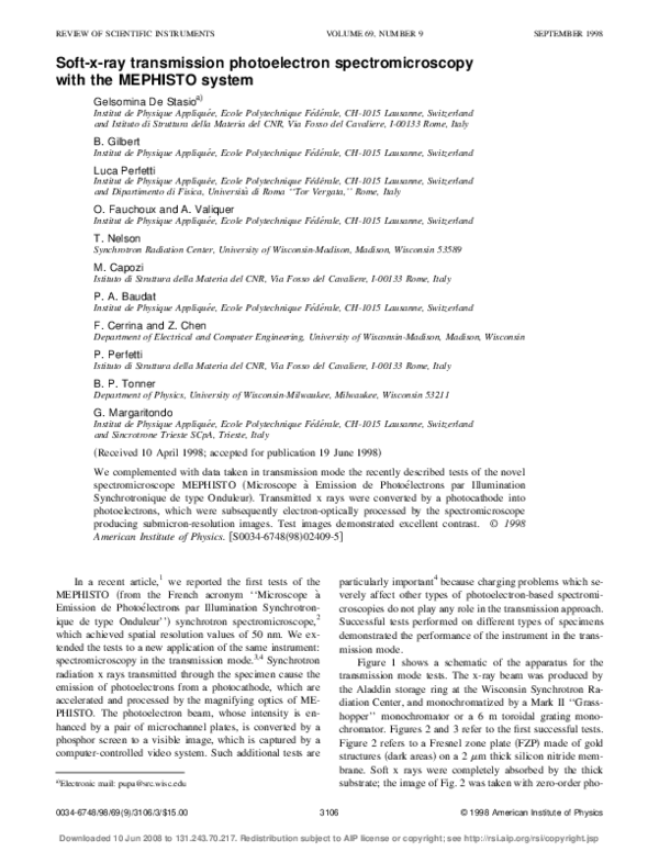 (PDF) Soft-x-ray transmission photoelectron spectromicroscopy with the MEPHISTO system