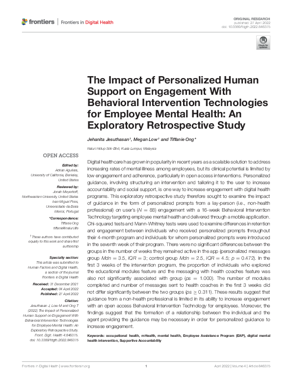 (PDF) The Impact of Personalized Human Support on Engagement With ...
