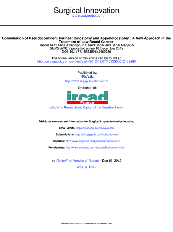 (PDF) Combination of pseudocontinent perineal colostomy and ...