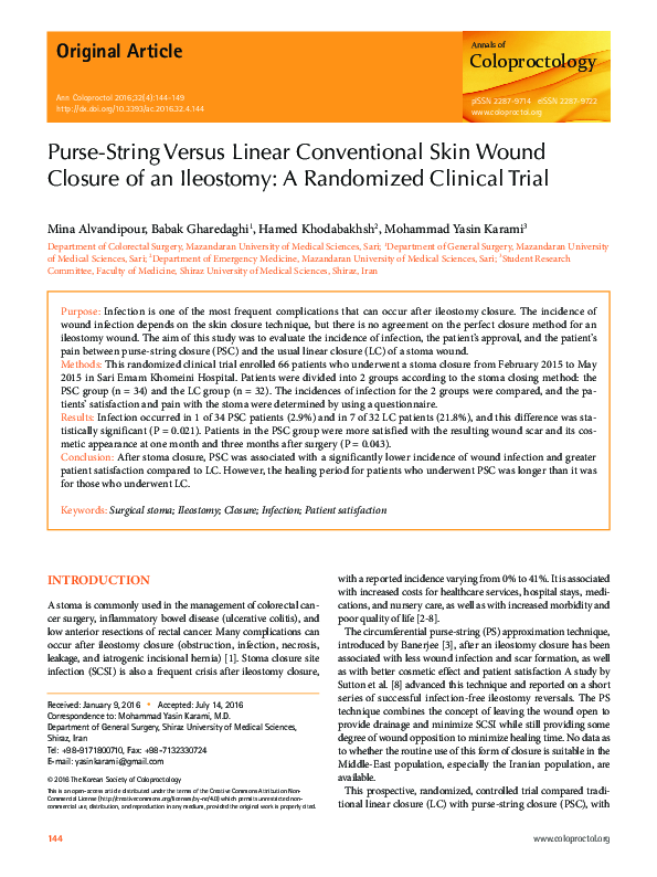 (PDF) Purse-String Versus Linear Conventional Skin Wound Closure of an ...