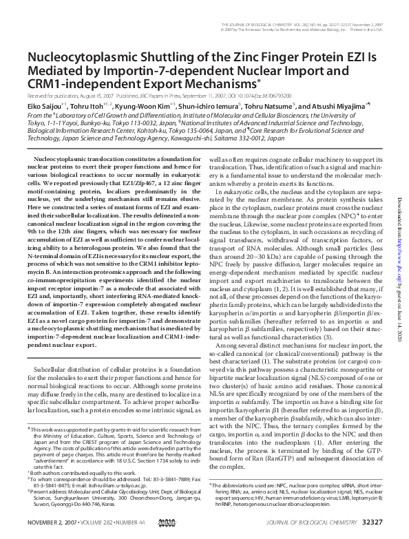 (PDF) Nucleocytoplasmic Shuttling of the Zinc Finger Protein EZI Is ...