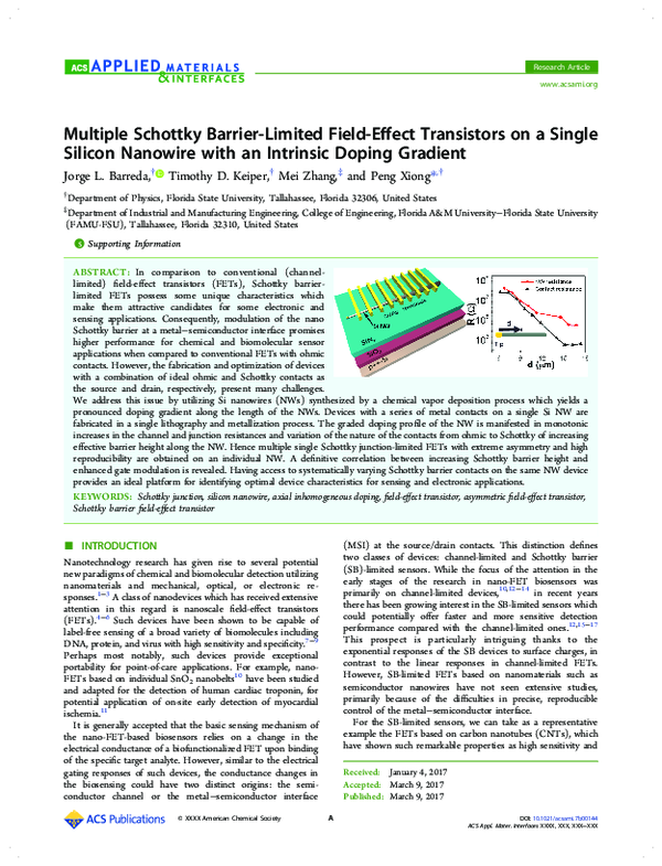 (PDF) Schottky Barrier FETs on Doped Silicon Nanowires for Sensors