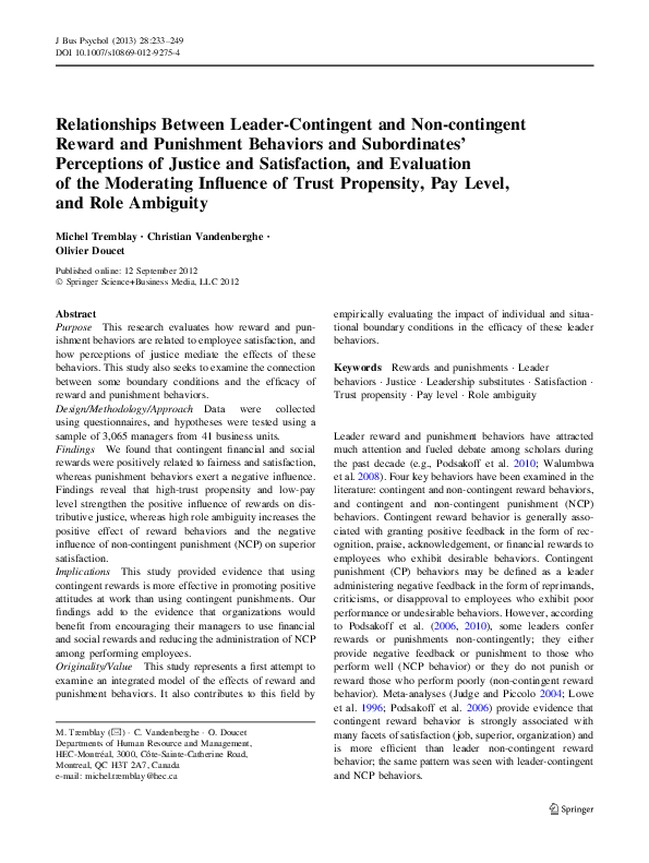 (PDF) Relationships Between Leader-Contingent and Non-contingent Reward ...