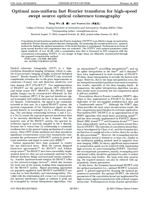 (PDF) Optimal non-uniform fast Fourier transform for high-speed swept ...