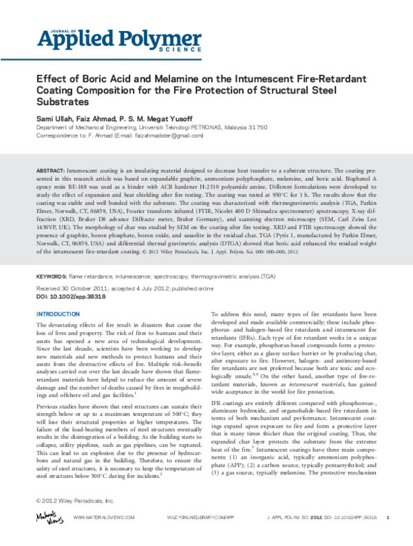 (PDF) Effect of boric acid and melamine on the intumescent fire ...
