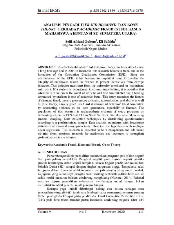 (PDF) Analisis Pengaruh Fraud Diamond Dan Gone Theory Terhadap Academic ...