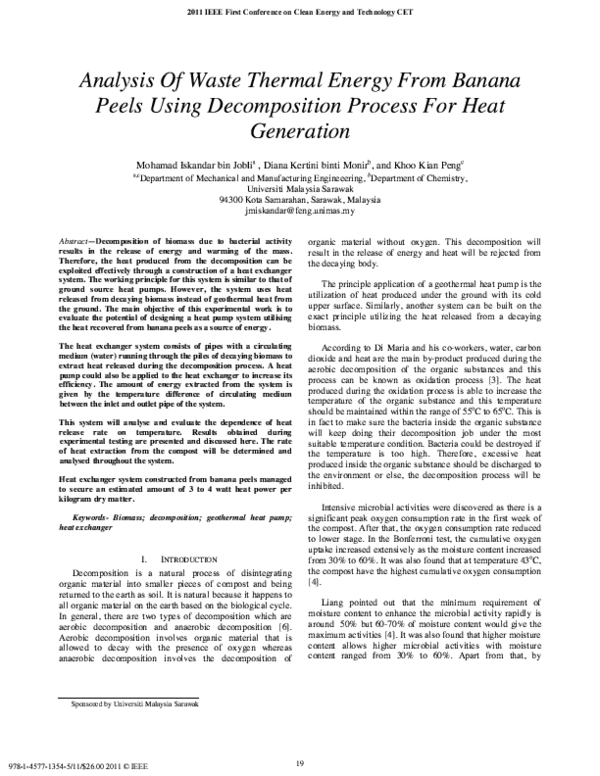 (PDF) Analysis of waste thermal energy from banana peels using ...