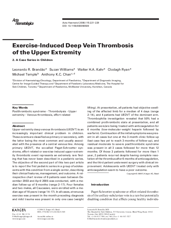 (PDF) Exercise-Induced Deep Vein Thrombosis of the Upper Extremity