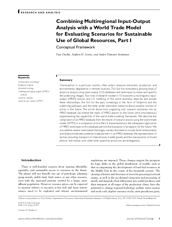Pdf Combining Multiregional Input Output Analysis With A World Trade Model For Evaluating