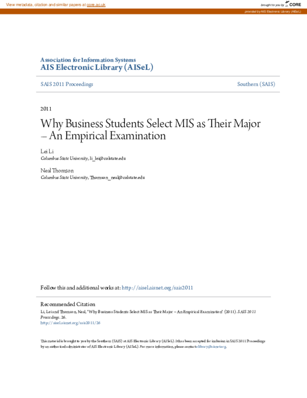 (PDF) Why Business Students Select MIS as Their Major – An Empirical ...