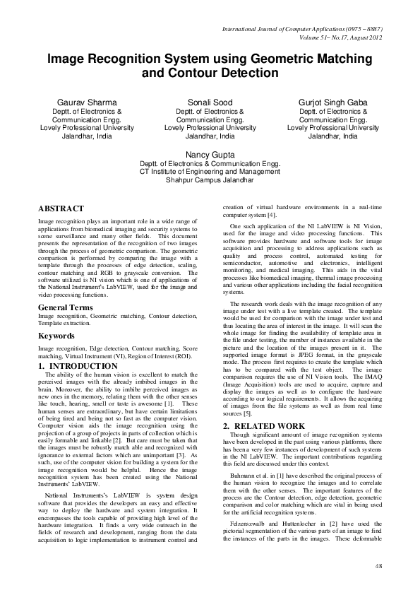 Pdf Image Recognition System Using Geometric Matching And Contour