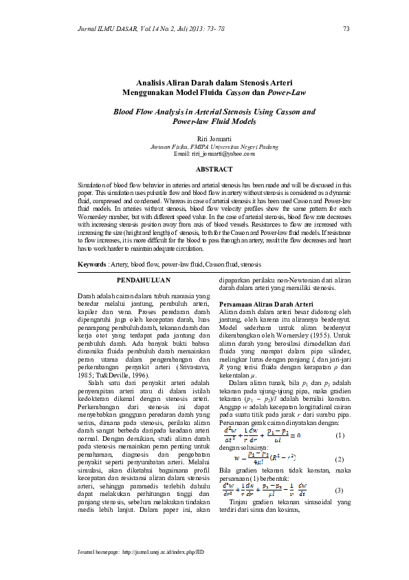 (PDF) Analysis of Blood Flow in Arterial Stenosis Using Casson and ...