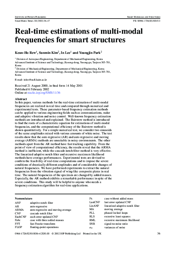 (PDF) Real-time estimations of multi-modal frequencies for smart structures