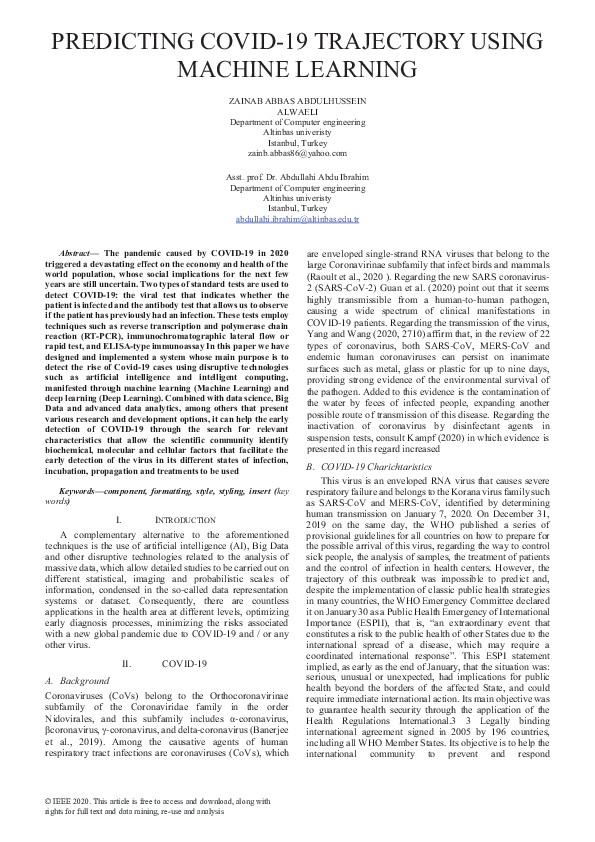 (PDF) Predicting Covid-19 Trajectory Using Machine Learning