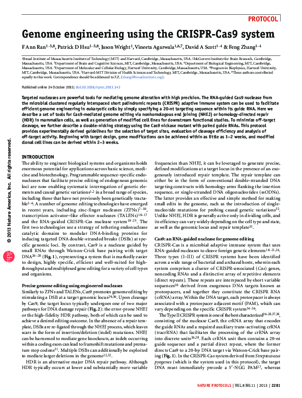 (PDF) Genome engineering using the CRISPR-Cas9 system