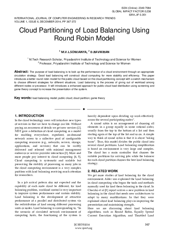 Pdf Cloud Partitioning Of Load Balancing Using Round Robin Model 