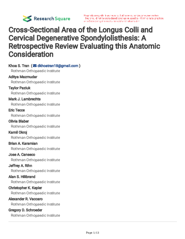 (PDF) Cross-Sectional Area of the Longus Colli and Cervical ...