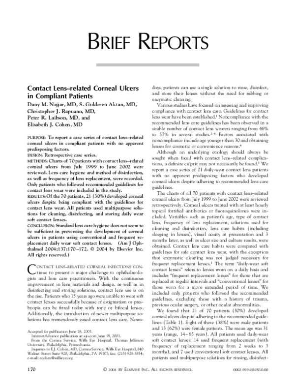(PDF) Contact lens–related corneal ulcers in compliant patients