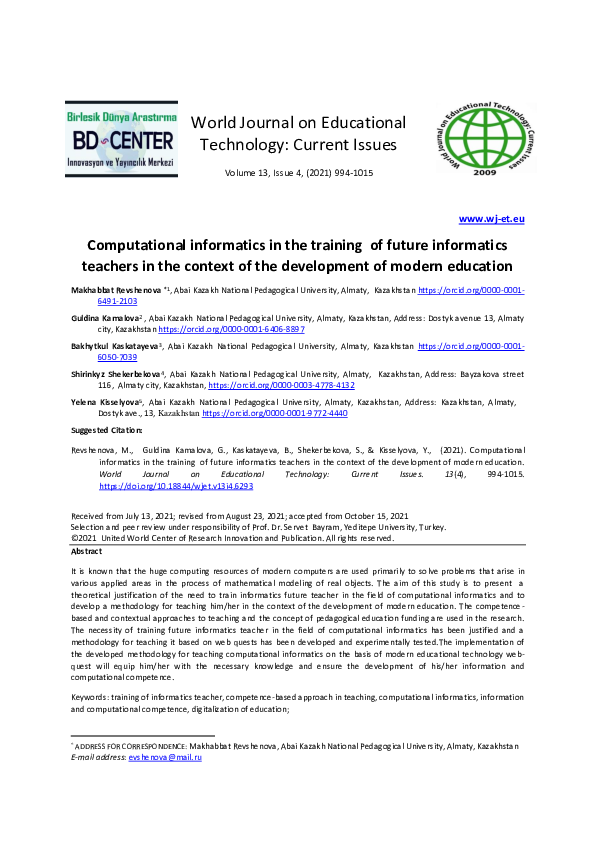 Pdf Computational Informatics In The Training Of Future Informatics Teachers In The Context Of