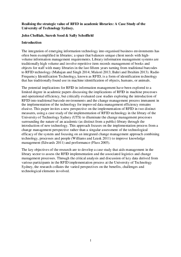 (PDF) Realising the strategic value of RFID in academic libraries: a ...
