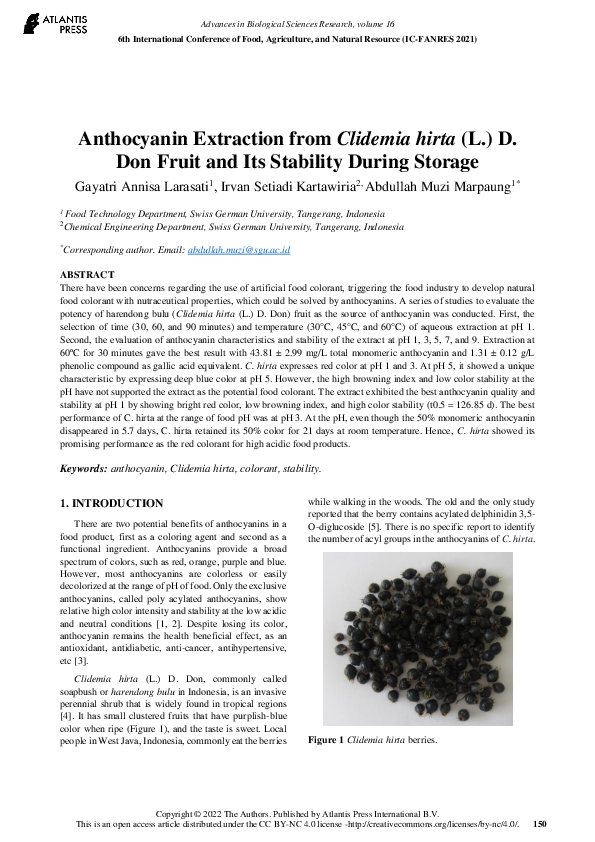 (PDF) Anthocyanin Extraction from Clidemia hirta (L.) D. Don Fruit and ...