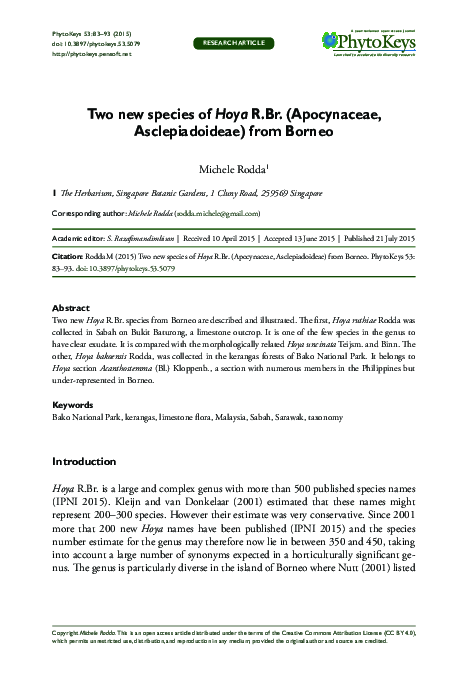 (PDF) Two new species of Hoya R.Br. (Apocynaceae, Asclepiadoideae) from Borneo