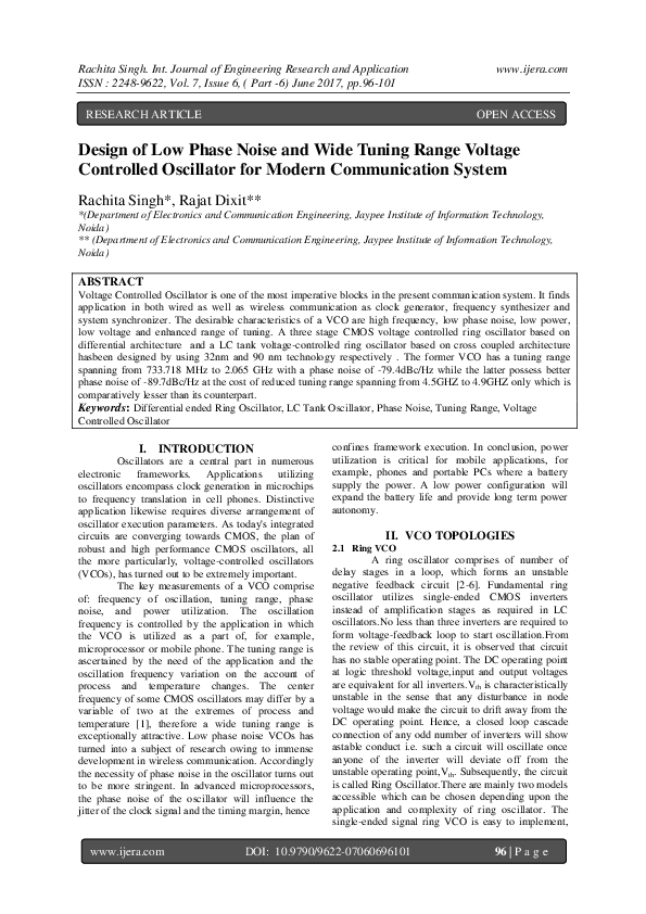 (PDF) Design of Low Phase Noise and Wide Tuning Range Voltage Controlled Oscillator for Modern ...