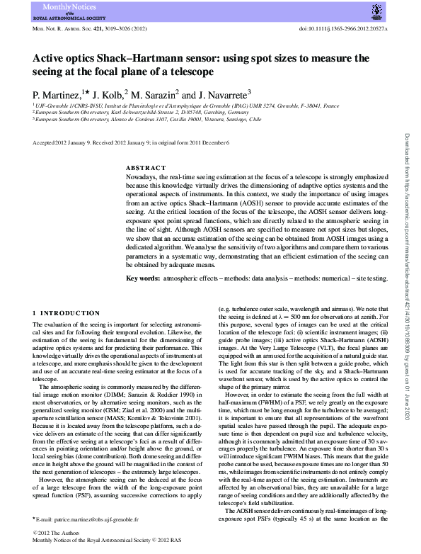 (PDF) Active optics Shack-Hartmann sensor: using spot sizes to measure ...