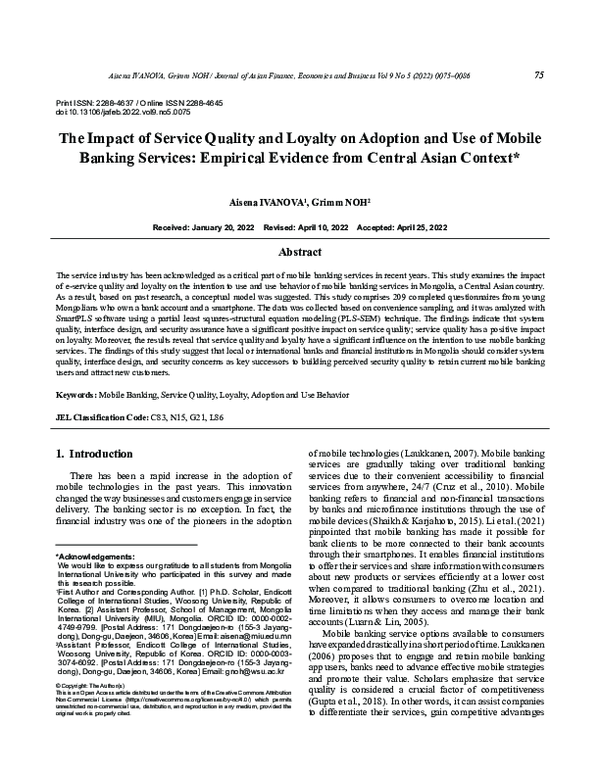(PDF) The Impact of Service Quality and Loyalty on Adoption and Use of Mobile Banking Services ...