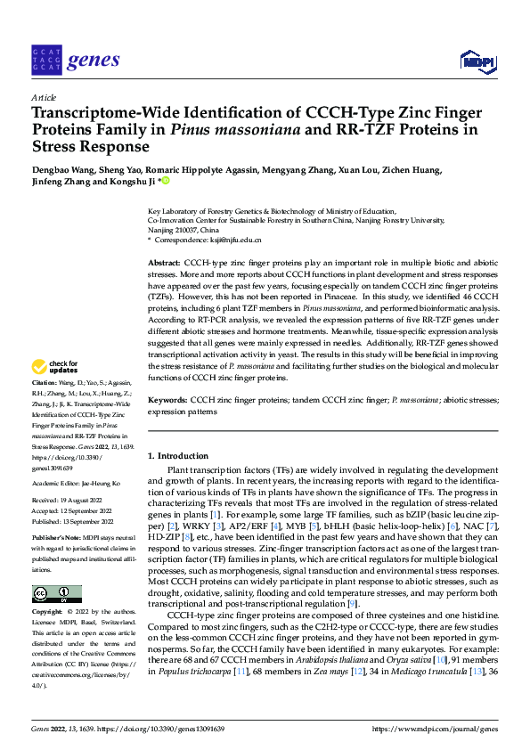 (PDF) Transcriptome-Wide Identification of CCCH-Type Zinc Finger Proteins Family in Pinus ...