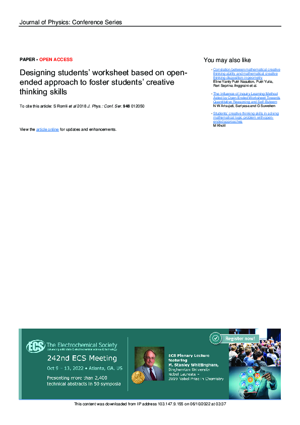 (PDF) Designing students’ worksheet based on open-ended approach to ...
