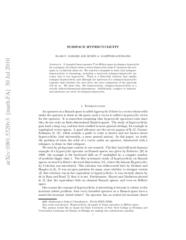 (PDF) Subspace hypercyclicity