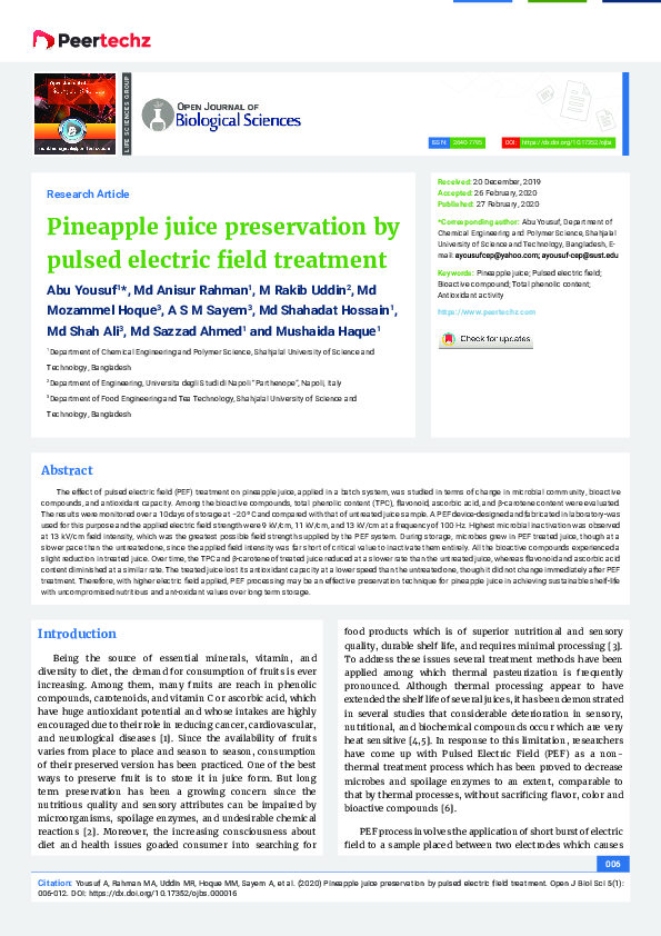 (PDF) Pineapple juice preservation by pulsed electric field treatment | sazzad Ahmed - Academia.edu