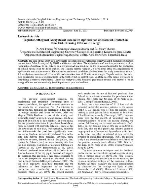 Pdf Taguchi Orthogonal Array Based Parameter Optimization Of
