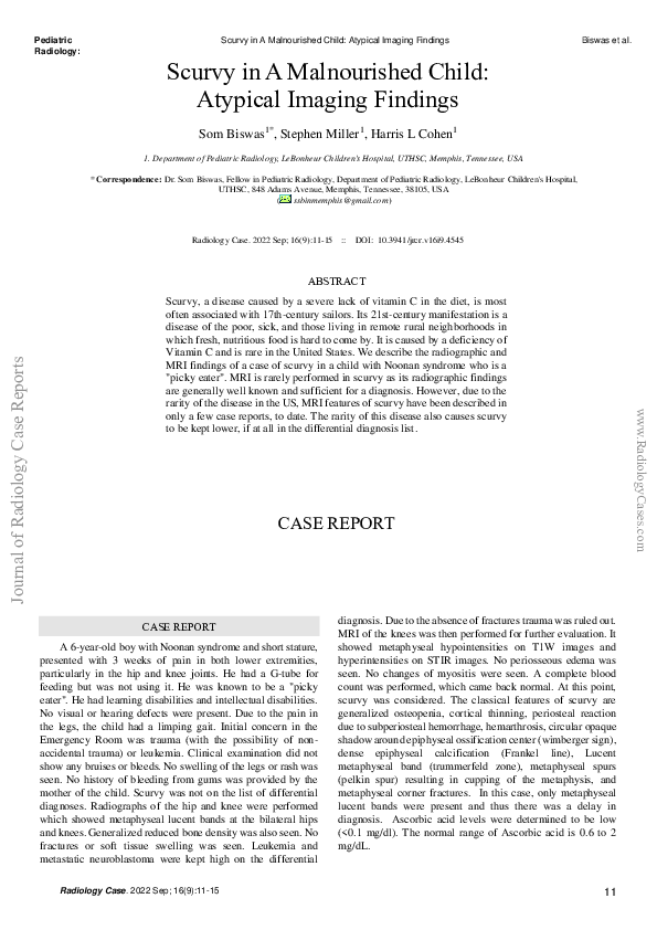 (PDF) Scurvy in A Malnourished Child: Atypical Imaging Findings