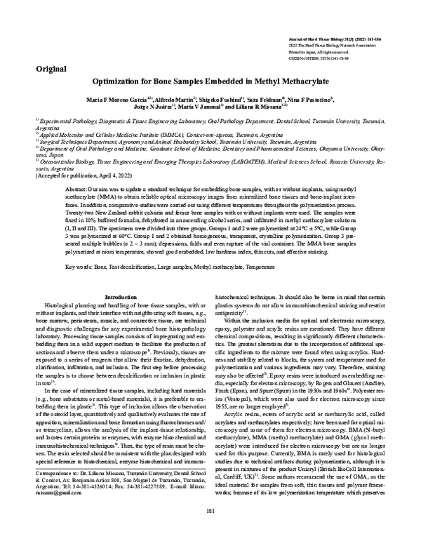 (PDF) Optimization for Bone Samples Embedded in Methyl Methacrylate