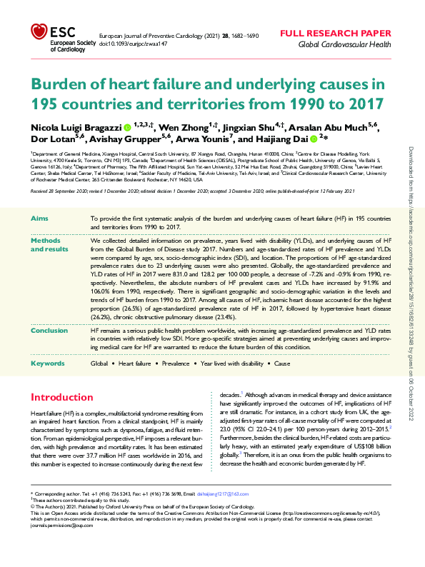 (PDF) Burden of heart failure and underlying causes in 195 countries ...