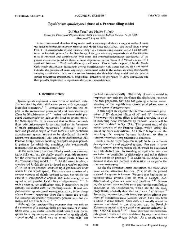 (PDF) Equilibrium quasicrystal phase of a Penrose tiling model