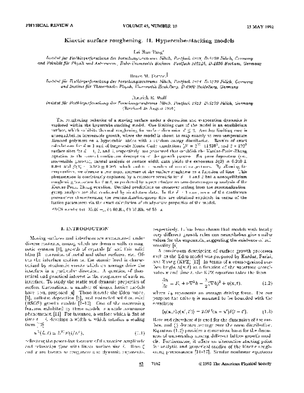 (PDF) Kinetic surface roughening. II. Hypercube-stacking models