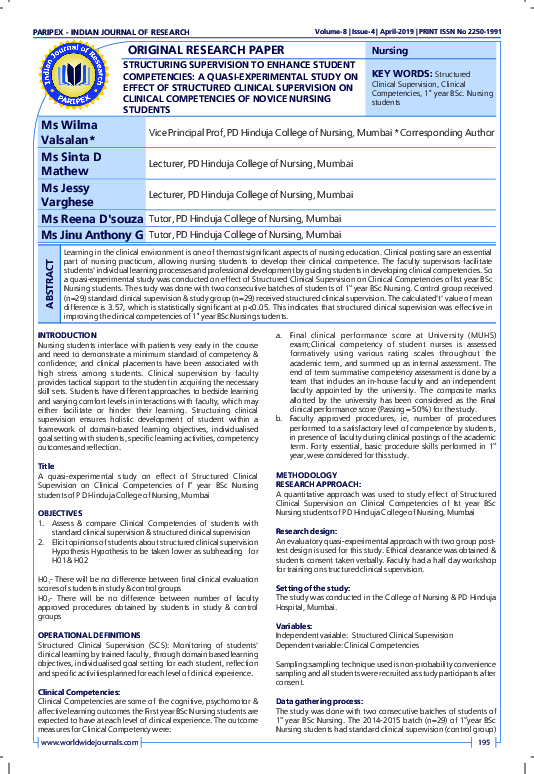 (PDF) Structuring Supervision to Enhance Student Competencies:A Quasi-Experimental Study on ...