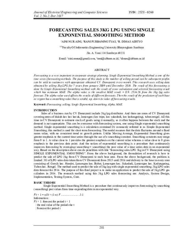(PDF) Forecasting Sales 3KG LPG Using Single Exponential Smoothing Method