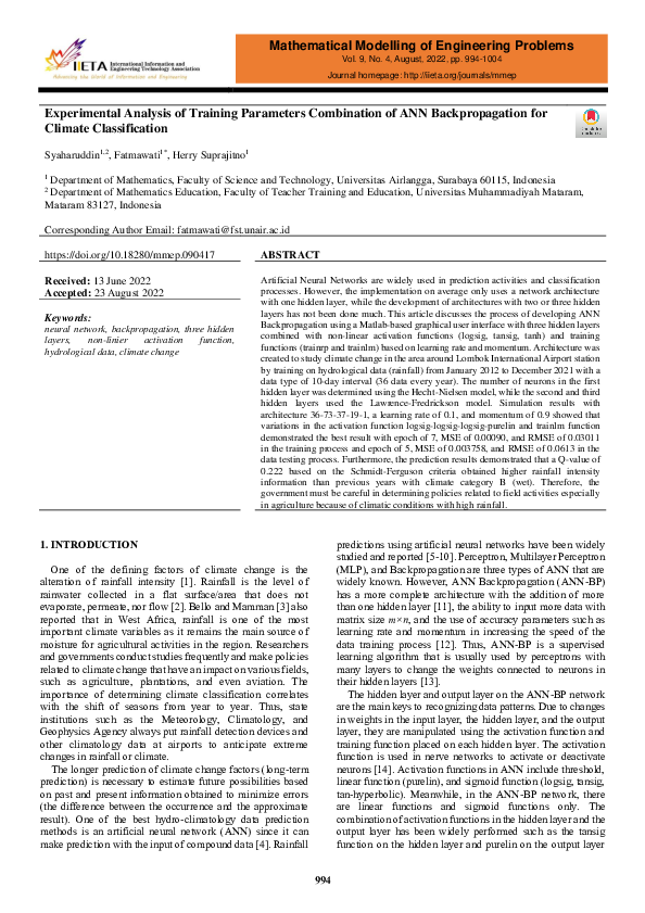 (PDF) Experimental Analysis of Training Parameters Combination of ANN ...