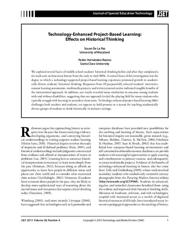 (PDF) Technology-Enhanced Project-Based Learning: Effects on Historical ...