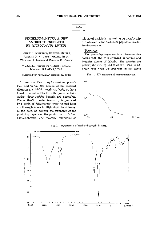 (PDF) Neoberninamycin, a new antibiotic produced by Micrococcus luteus