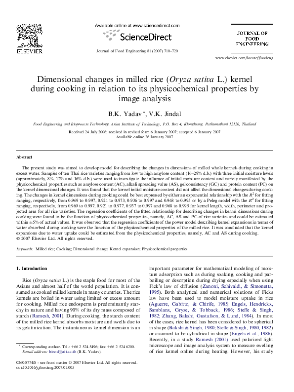 (PDF) Dimensional changes in milled rice (Oryza sativa L.) kernel ...