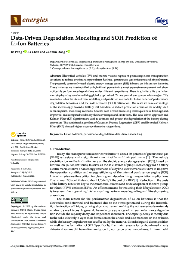 (PDF) Data-Driven Degradation Modeling and SOH Prediction of Li-Ion Batteries