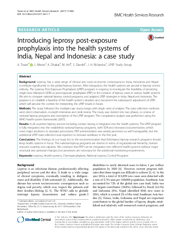 (PDF) Introducing leprosy post-exposure prophylaxis into the health ...