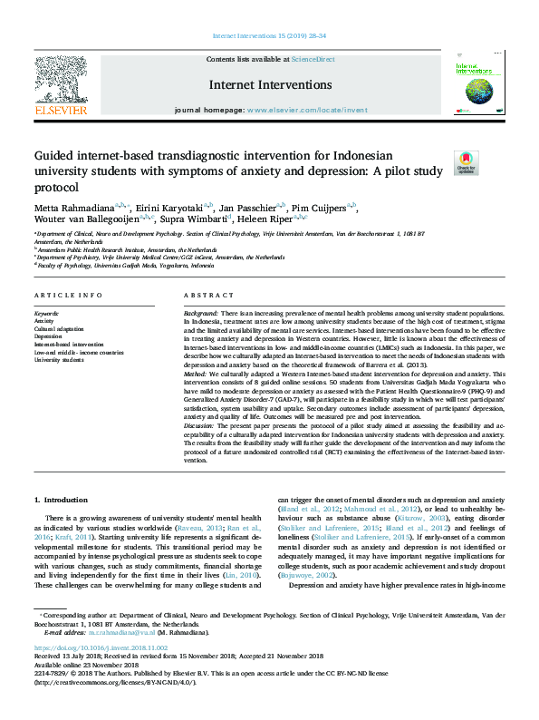 (PDF) Guided internet-based transdiagnostic intervention for Indonesian university students with ...