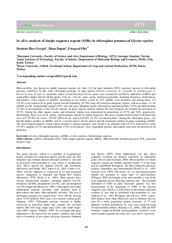 (PDF) In silico analysis of simple sequence repeats (SSRs) in chloroplast genomes of Glycine species